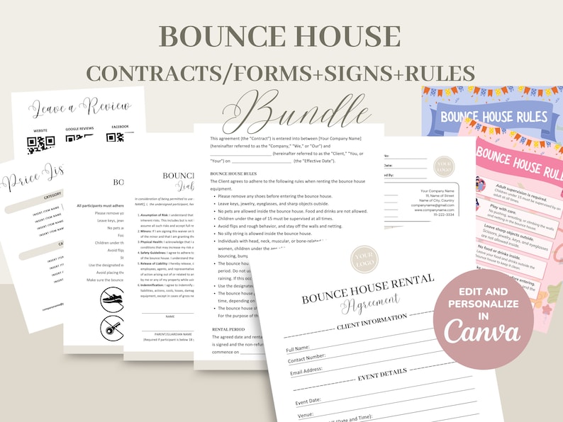Bounce House Rental Contract Agreement Template, Rules, Business Signs ...