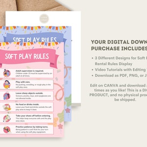 Soft Play Rental Rules Poster and Sign Template, Editable/printable ...