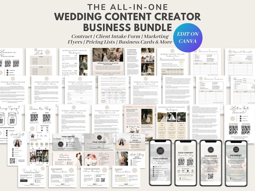 Wedding Content Creator Contract & Forms Bundle, Social Media Content ...