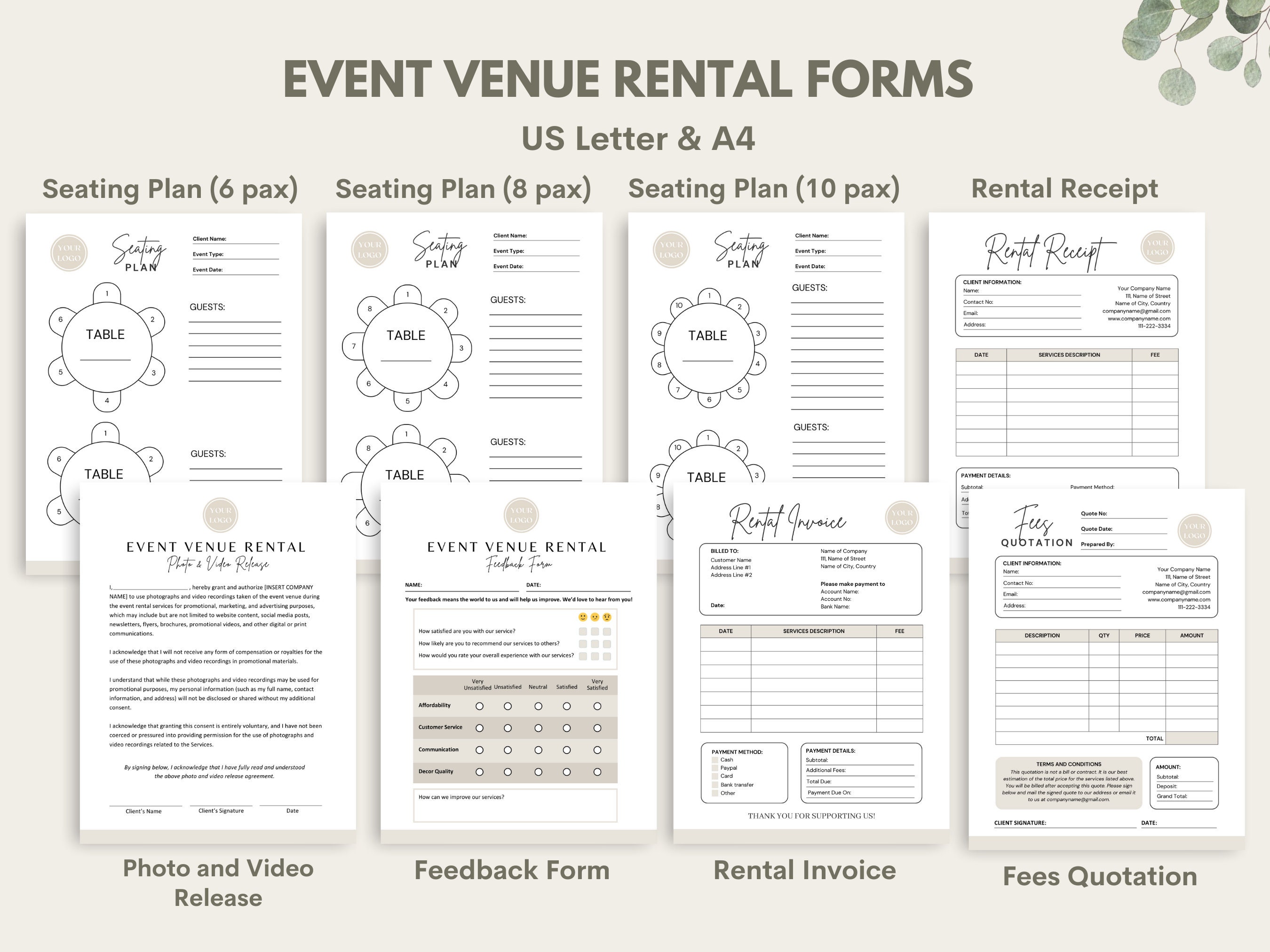 Event Venue Rental Service Contract/agreement Bundle, Editable Event ...