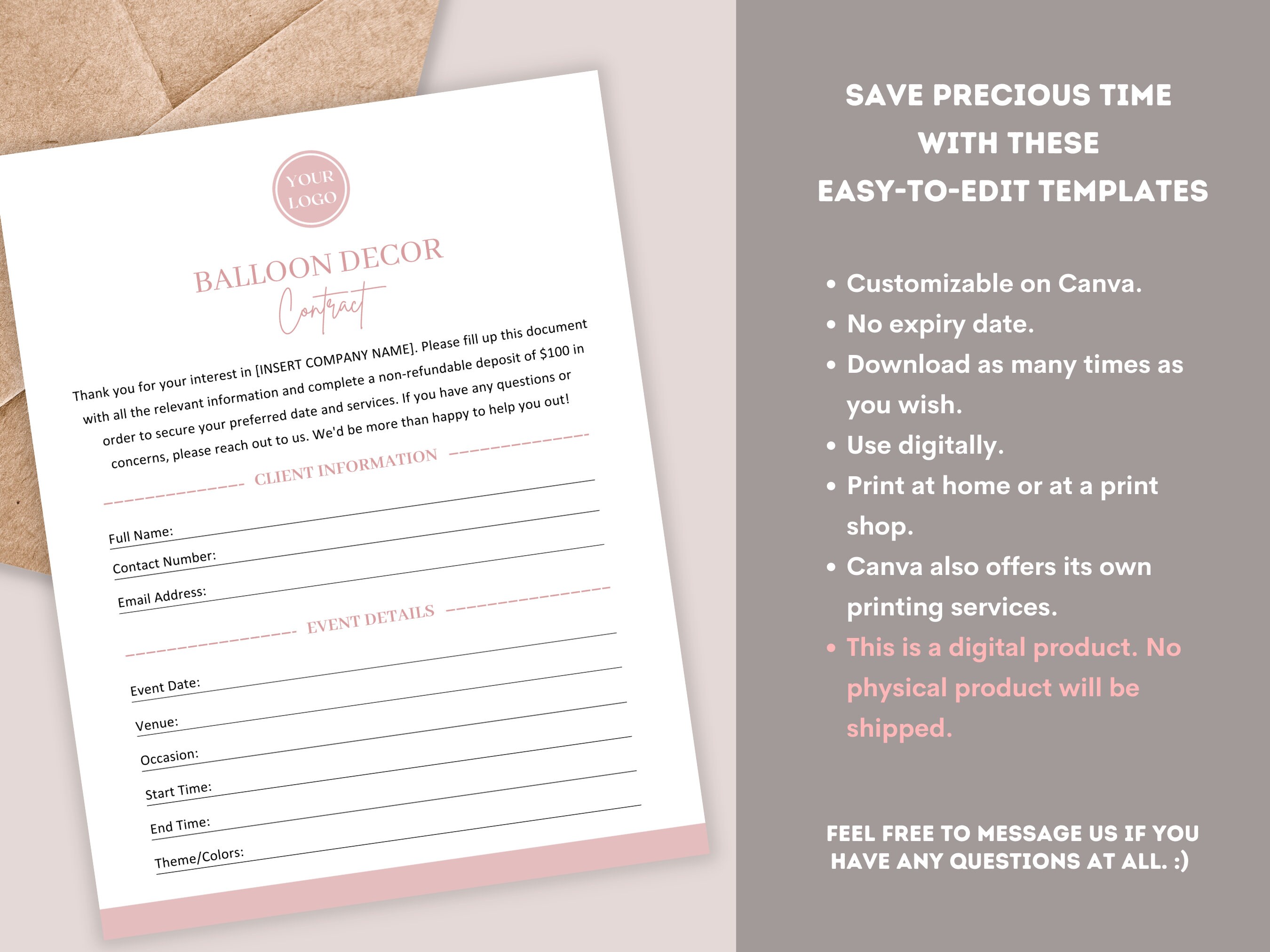 Balloon Artist Contract Template, Balloon Decor Business Contract ...