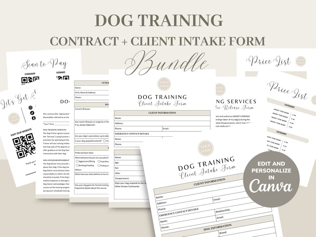 Dog Training Service Agreement/contract Template, Editable & Printable ...