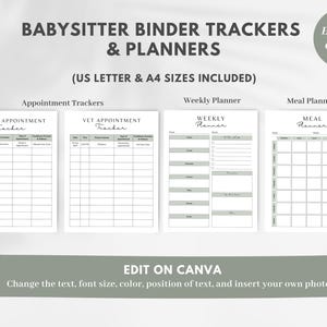 Editable Babysitting Binder & Printable Planner/notes, Childcare ...