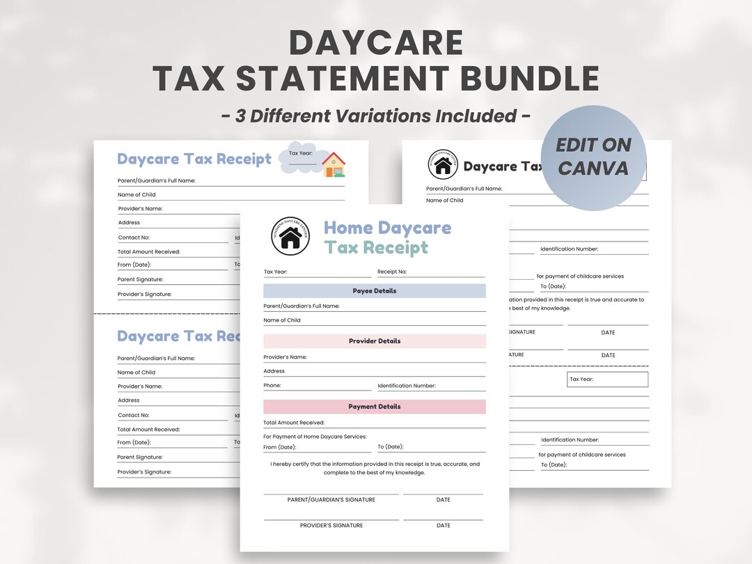 Home Daycare Tax Receipt Template, Childcare End of Year Tax Statement ...