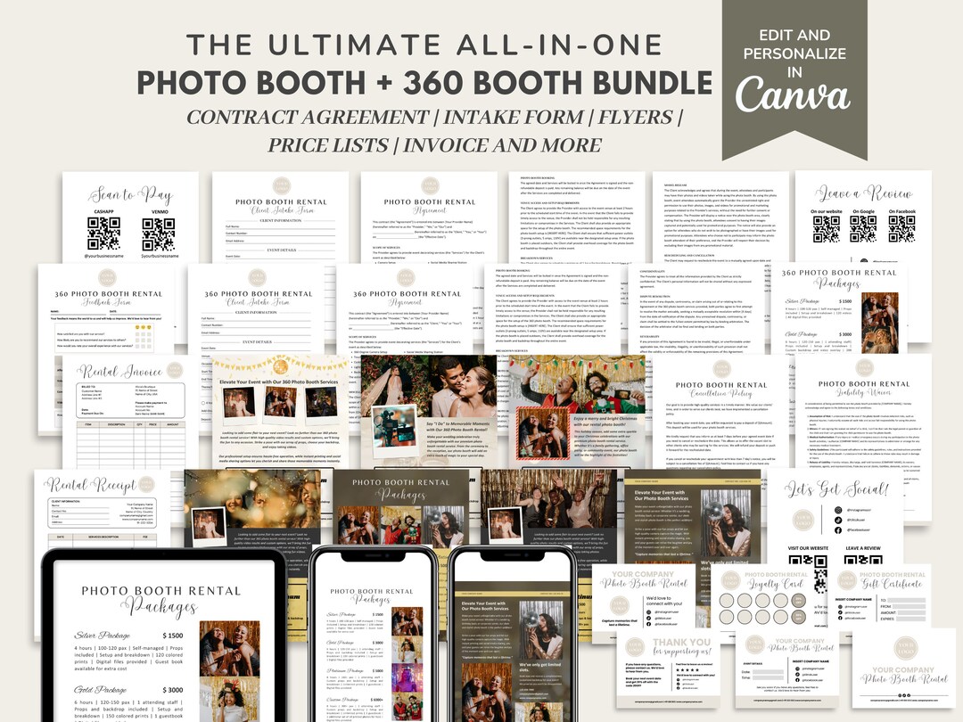 Photo Booth and 360 Photobooth Contract Template Bundle, Video Booth ...