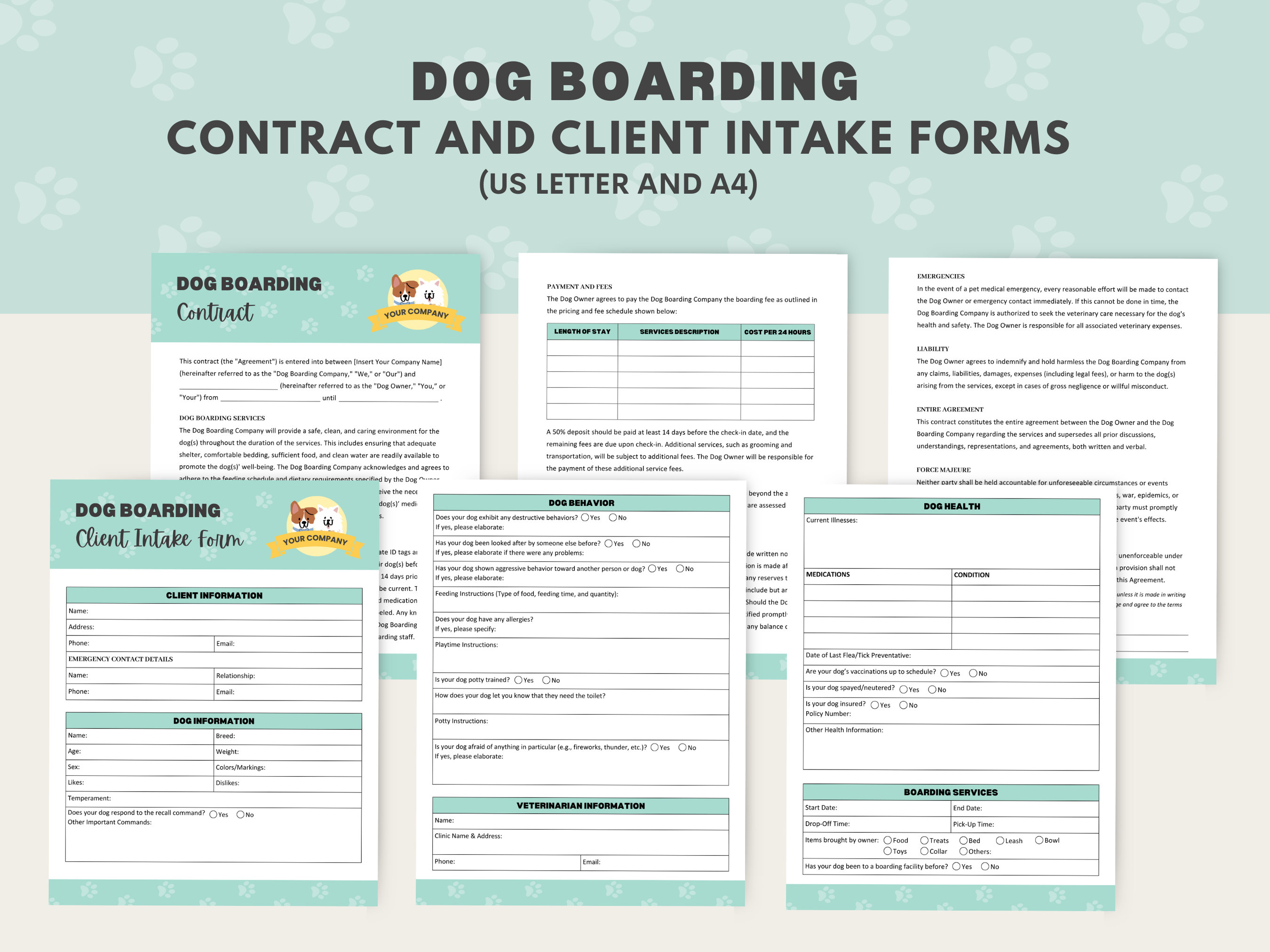 Dog Boarding Service Agreement/contract Template, Editable Pet Boarding ...