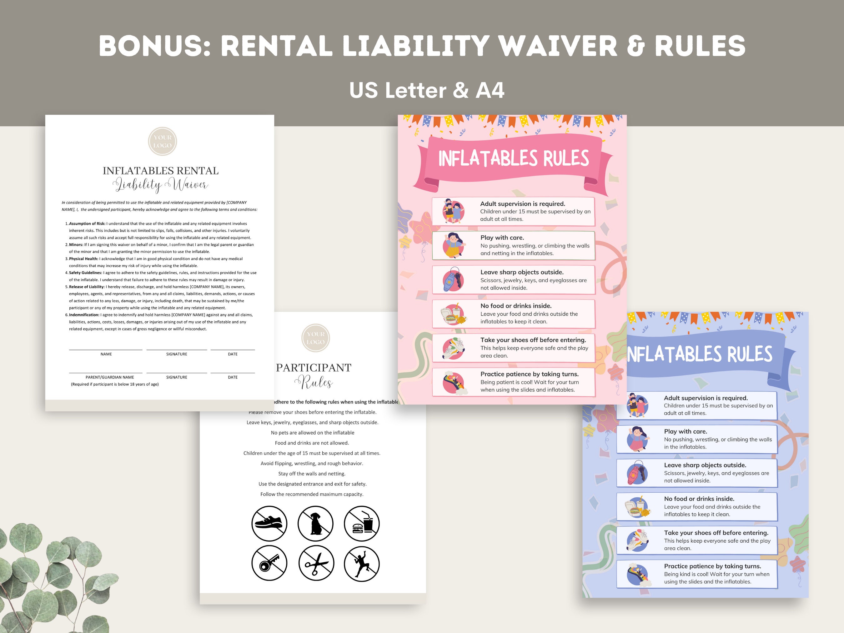 Inflatables Rental Agreement Template, Printable/editable Inflatable ...