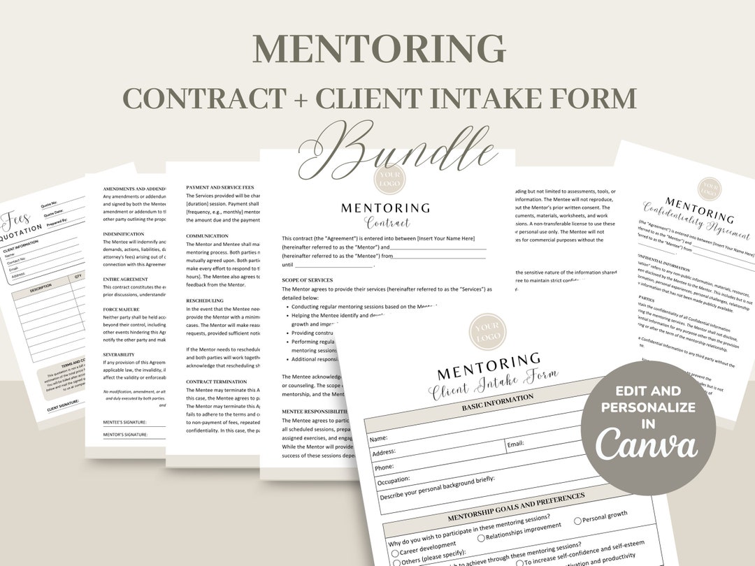 Mentoring Contract Agreement Template, Editable & Printable Life Coach ...