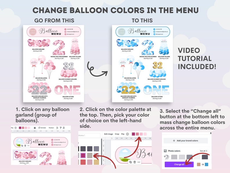 Balloon Menu Template, Editable & Printable Balloon Decor Price List ...