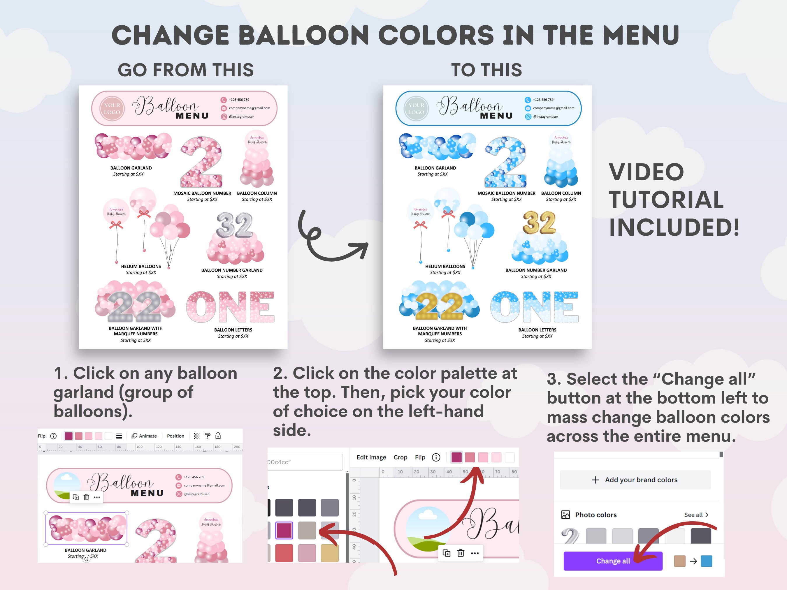 Balloon Menu Template, Editable & Printable Balloon Decor Price List ...