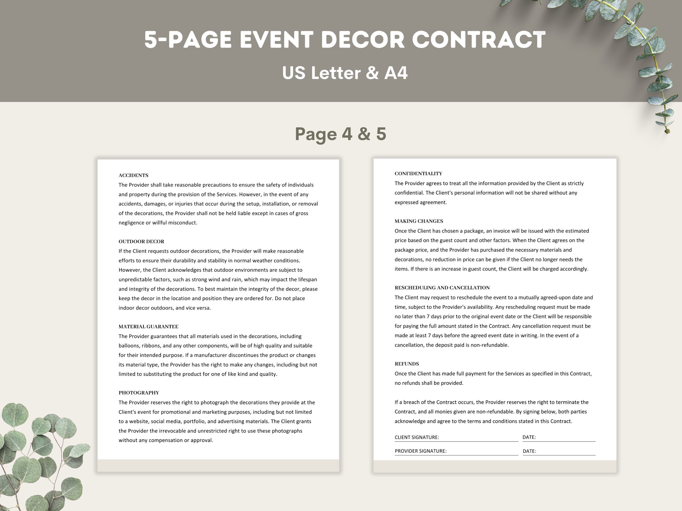 Event Decorating Services Contract, Client Service Agreement, Editable ...