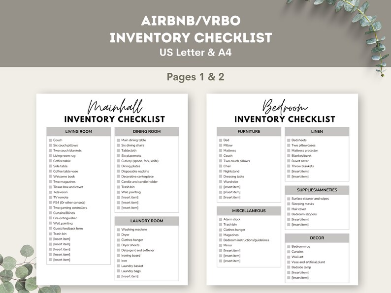 Airbnb Inventory Checklist Template, Editable Printable Rental Home ...