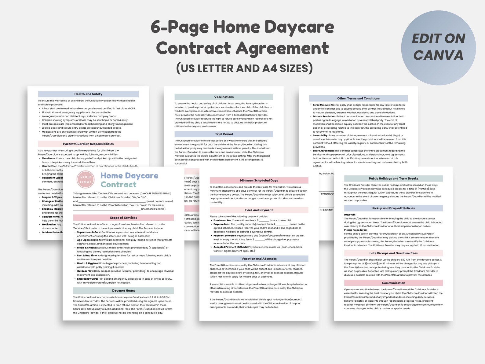 Home Daycare Contract Agreement Template, Home Daycare Enrollment Forms ...