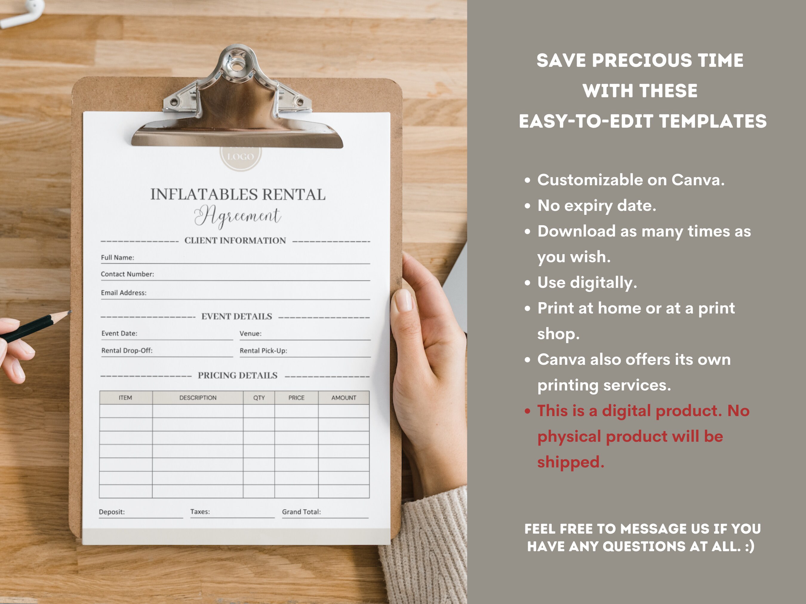 Inflatables Rental Agreement Template, Printable & Editable Inflatable ...