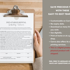 Inflatables Rental Liability Waiver Form Template, Editable/printable ...