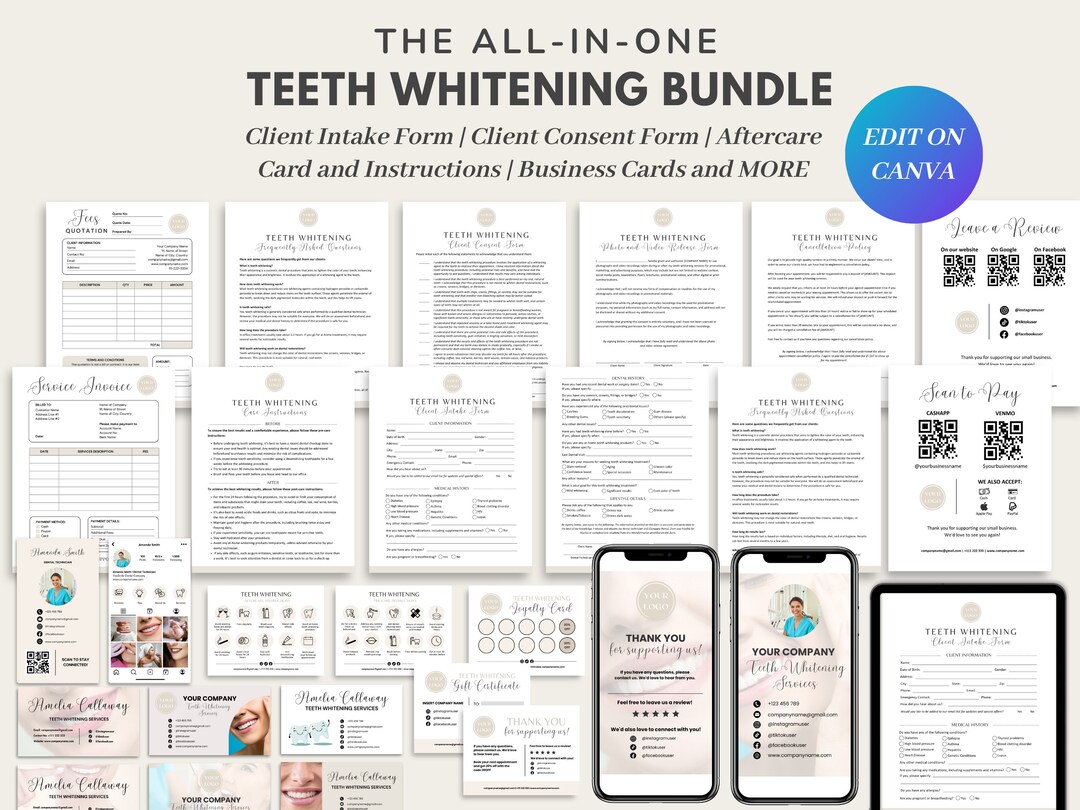 Teeth Whitening Client Intake Forms Template Bundle, Editable ...