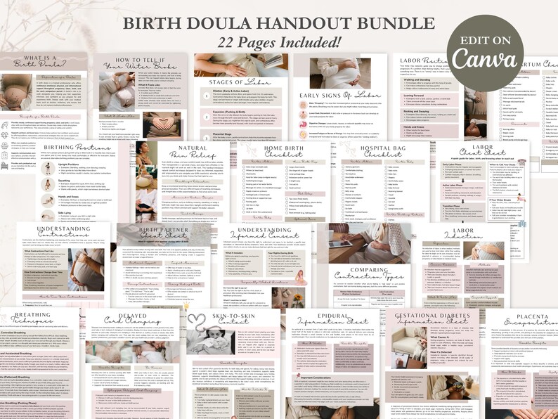 Birth Doula Handout Bundle, Editable Childbirth/pregnancy Educational ...