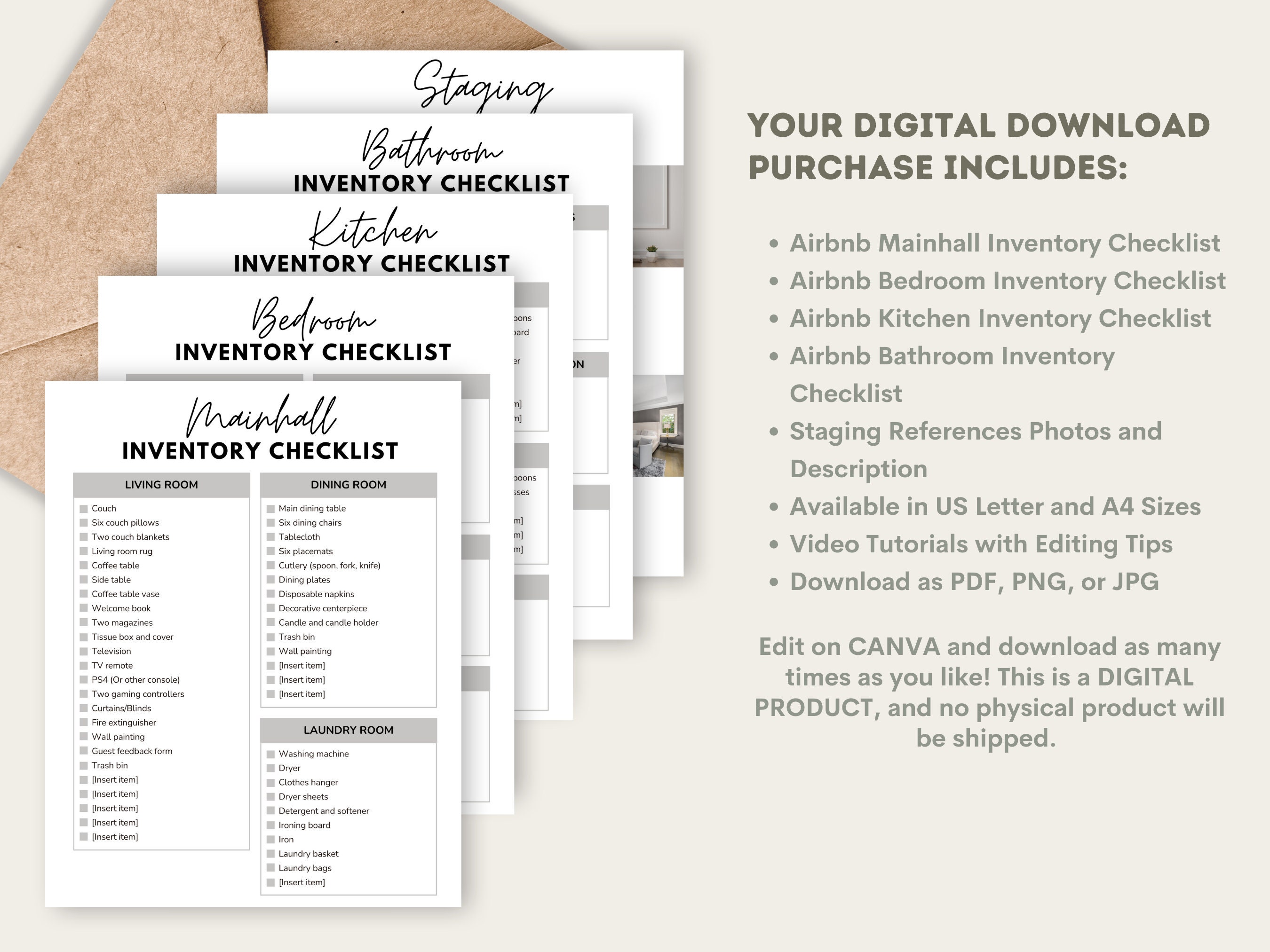 Airbnb Inventory Checklist Template, Editable Printable Rental Home ...