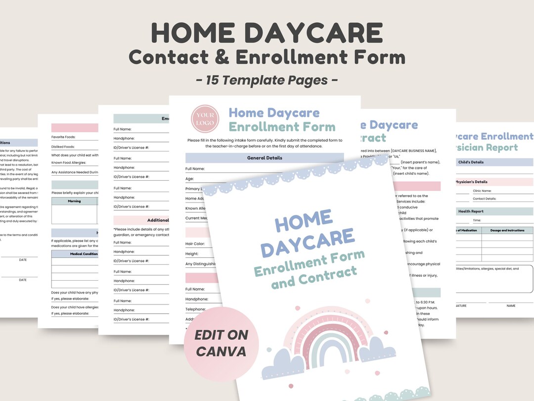 Home Daycare Contract Agreement Template, Home Daycare Enrollment Forms ...