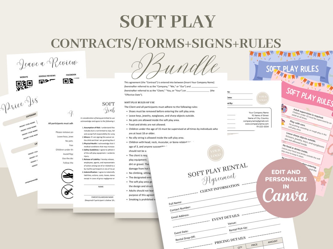 Soft Play Rental Contract Agreement Template, Rules, Business Signs ...