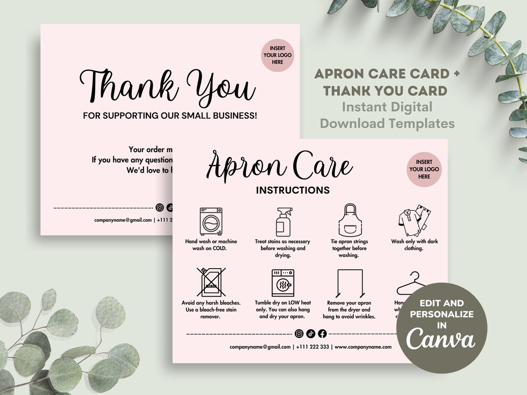 Apron Care Instruction Cards Canva Template, Editable/printable Apron ...