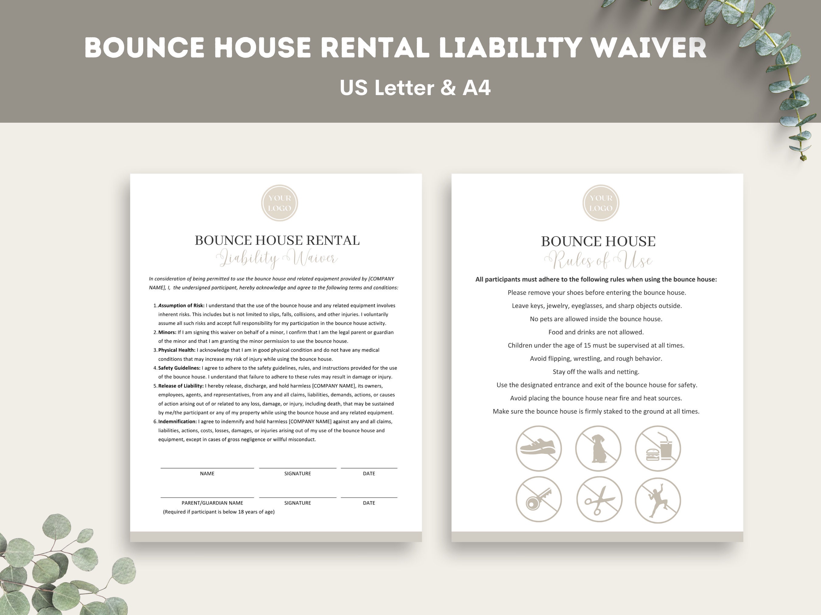 Bounce House Rental Liability Waiver Form Template, Editable/printable ...