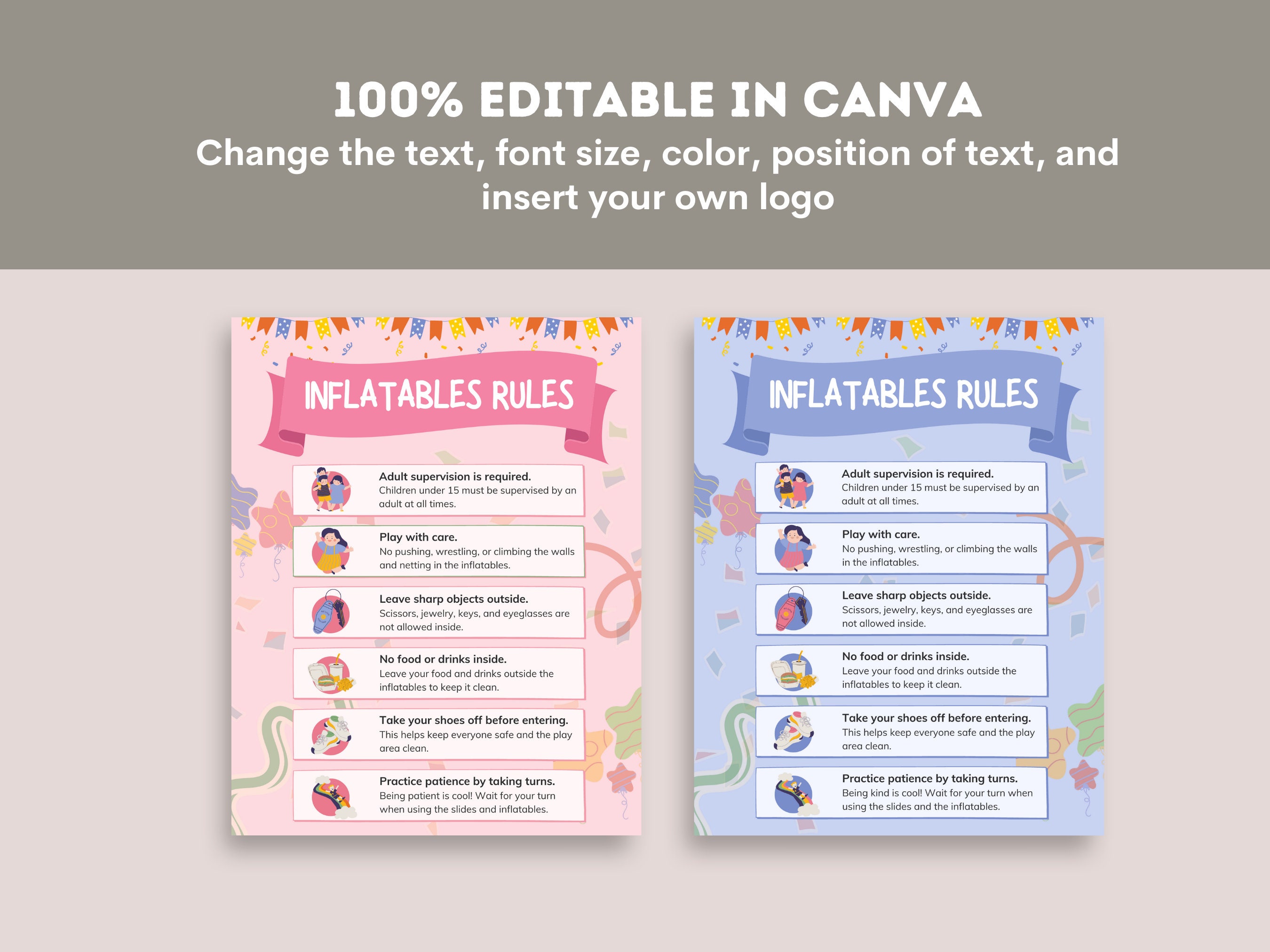 Inflatables Rental Rules Poster and Sign Template, Editable/printable ...