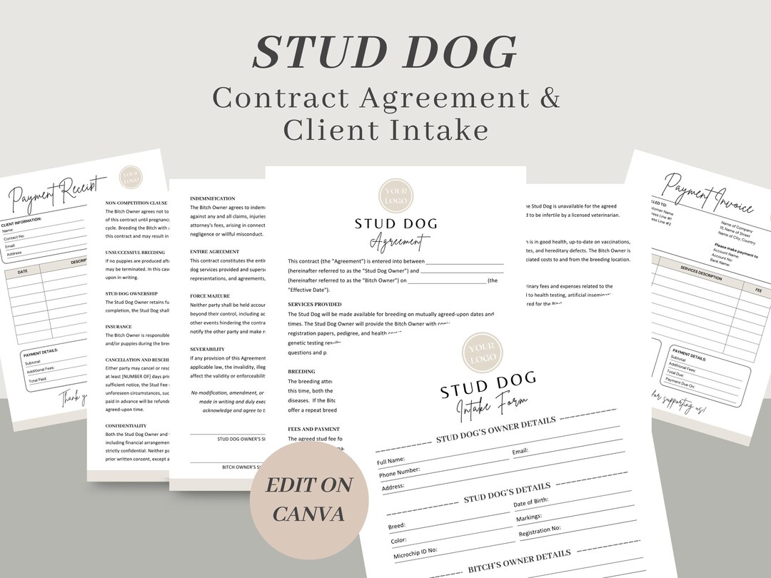 Stud Dog Contract Template, Professional Breeding Services Agreement ...