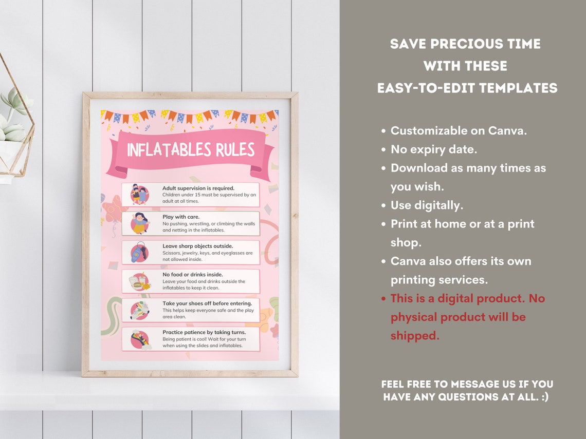Inflatables Rental Rules Poster and Sign Template, Editable/printable ...