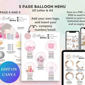 Balloon Menu Template, Editable & Printable Balloon Decor Price List ...
