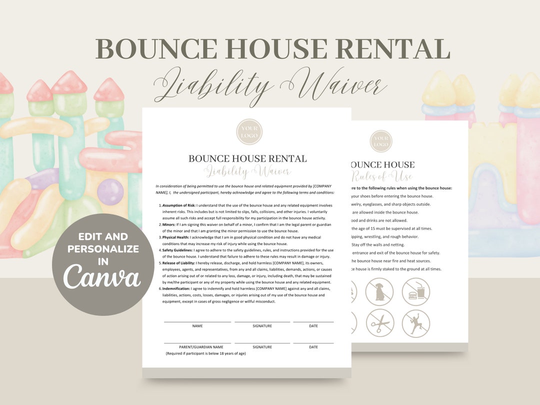 Bounce House Rental Liability Waiver Form Template, Editable/printable ...