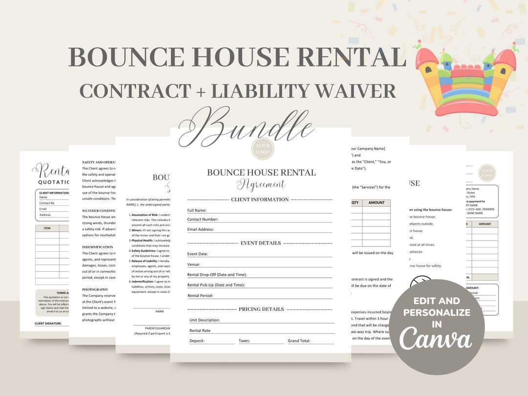 Bounce House Rental Contract Agreement Template, Editable/printable ...