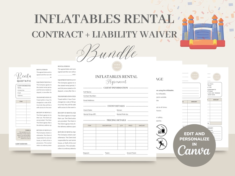 Inflatables Rental Agreement Template, Printable & Editable Inflatable ...