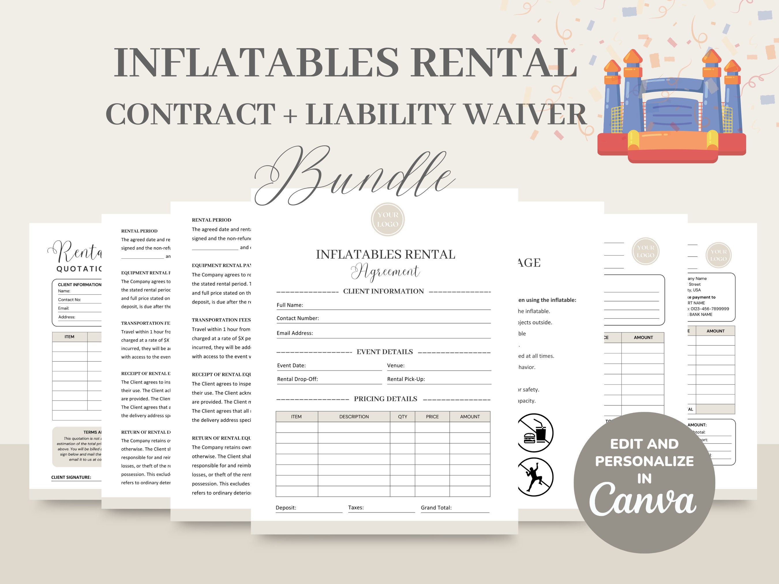 Inflatables Rental Agreement Template, Printable & Editable Inflatable ...