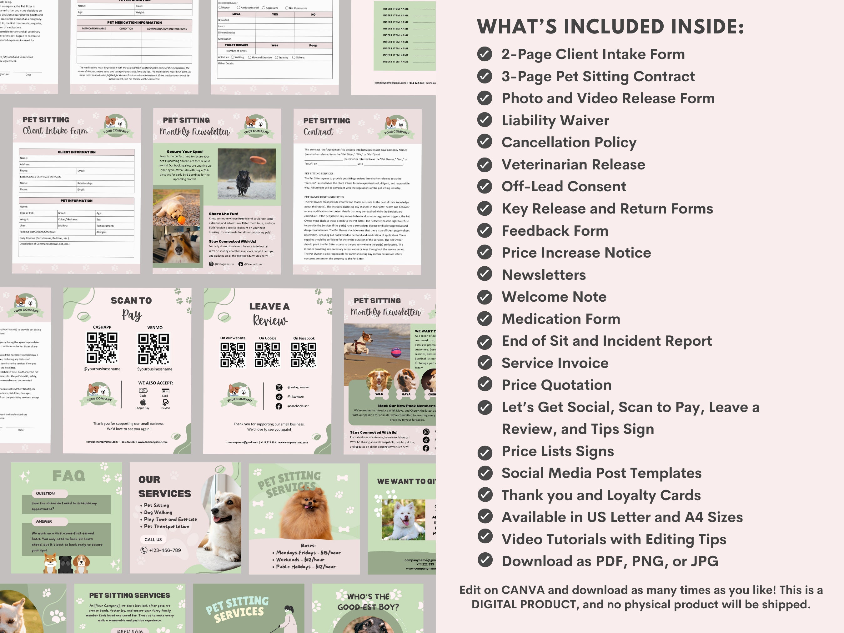 Pet Sitting Service Agreement/contract Template, Editable/printable New ...