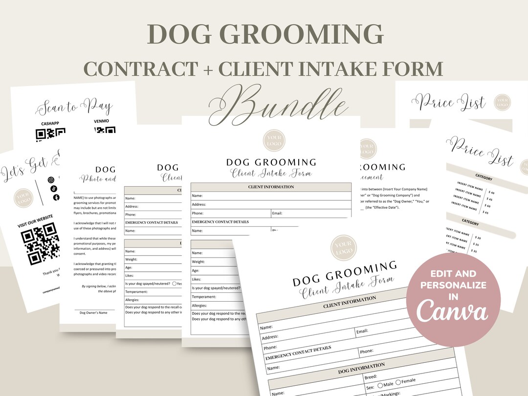 Dog Grooming Service Agreement/contract Template, Editable & Printable ...