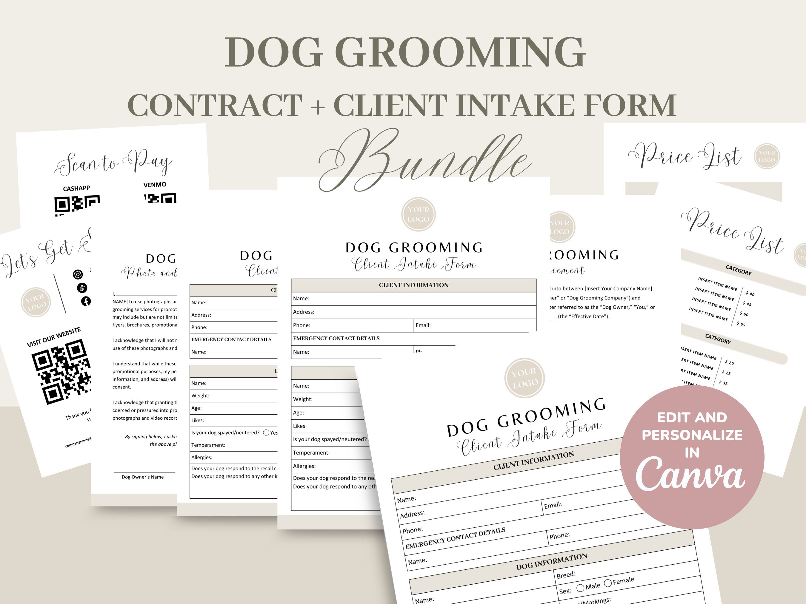 Dog Grooming Service Agreement/contract Template, Editable & Printable ...