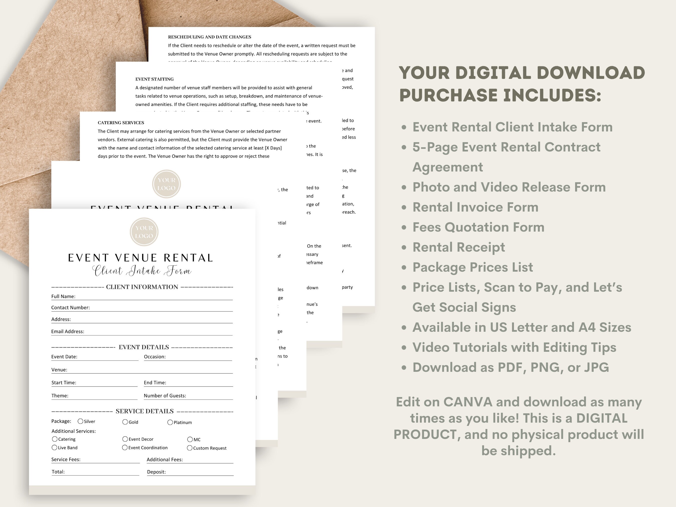 Event Venue Rental Service Contract/agreement, Editable Printable Event ...