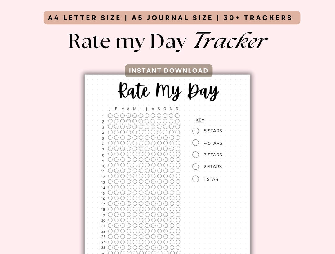 Premade Bullet Journal Pages, Rate My Day Tracker, Bujo Daily Monthly ...