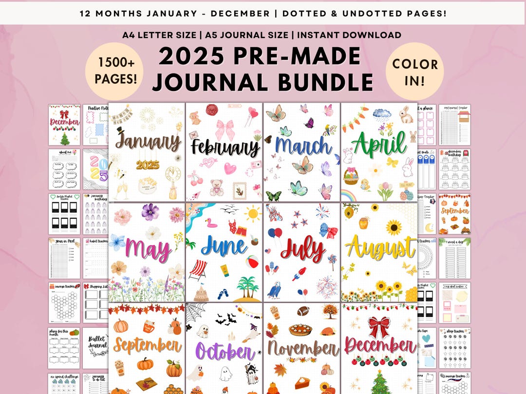 2025 Premade Bullet Journal Bundle Printable Bujo Journal Pages Undated ...
