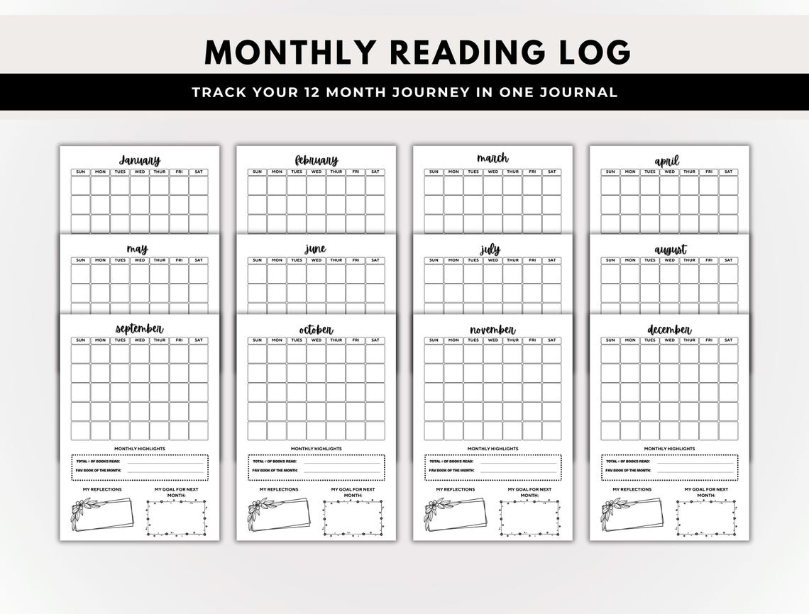 Printable Monthly Book Reading Log: Kids & Adults (A5 A4) (digital ...