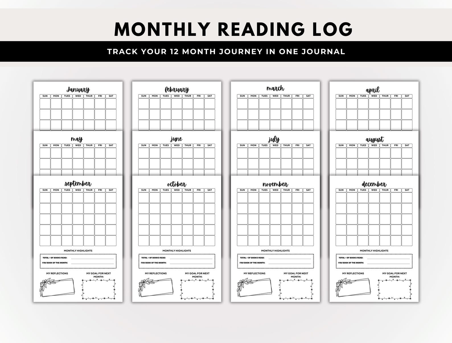 Printable Monthly Book Reading Log: Kids & Adults (A5 A4) (digital ...