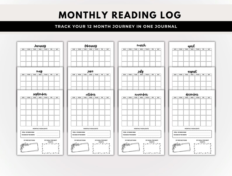 Printable Monthly Book Reading Log: Kids & Adults (A5 A4) (digital ...