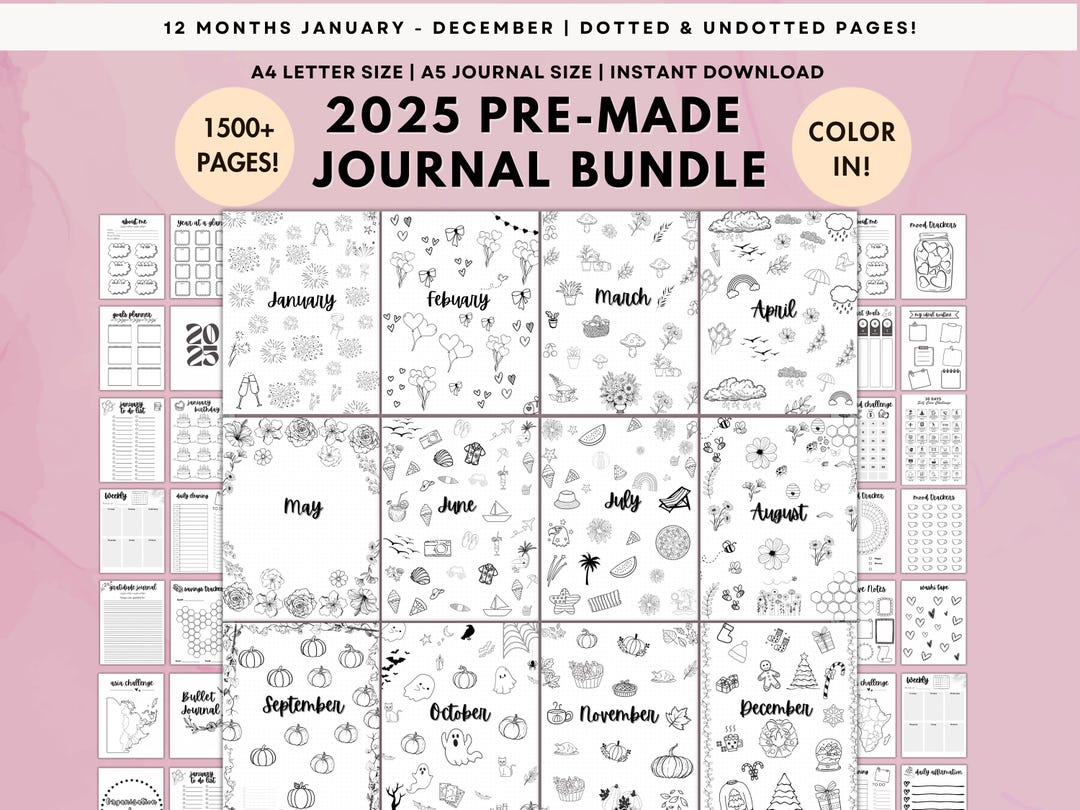 2025 Premade Bullet Journal Bundle Printable Bujo Journal Pages Undated ...