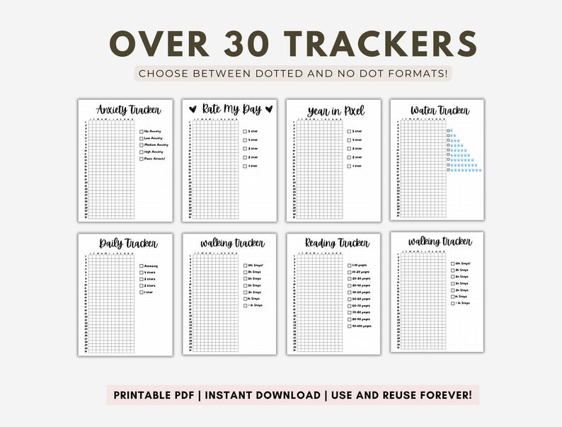 Yearly Pixel Habit Trackers Bundle, 2025 Bullet Journal Kit, Premade ...