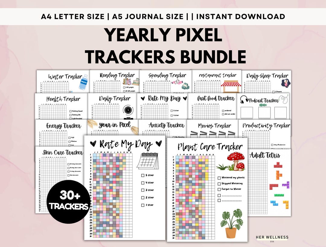 2026 Yearly Pixel Tracker Bundle, Printable Bullet Journal (PDF) - Etsy