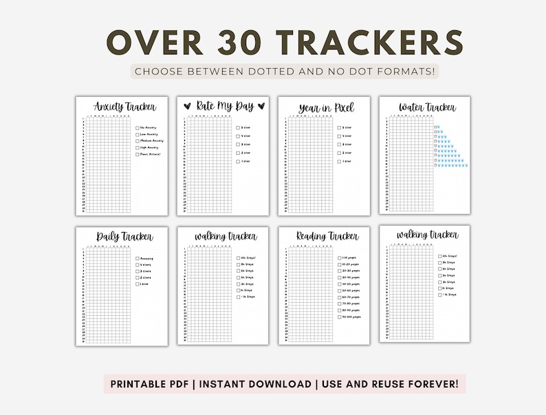 Premade Yearly Bullet Journal Pages, Undated Bullet Journal Bundle, Pre ...