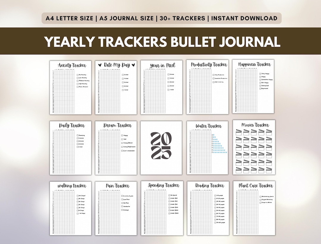 Premade Yearly Bullet Journal Pages, Undated Bullet Journal Bundle, Pre ...