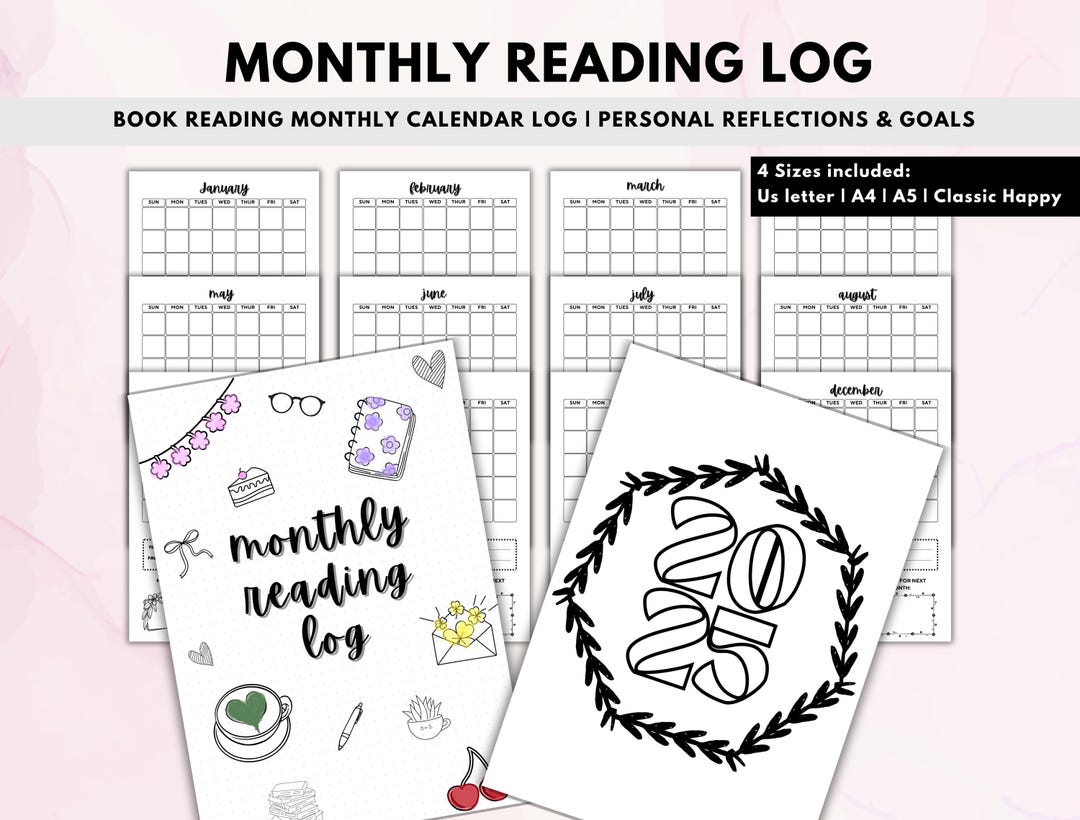 Printable Monthly Book Reading Log: Kids & Adults (A5 A4) (digital ...