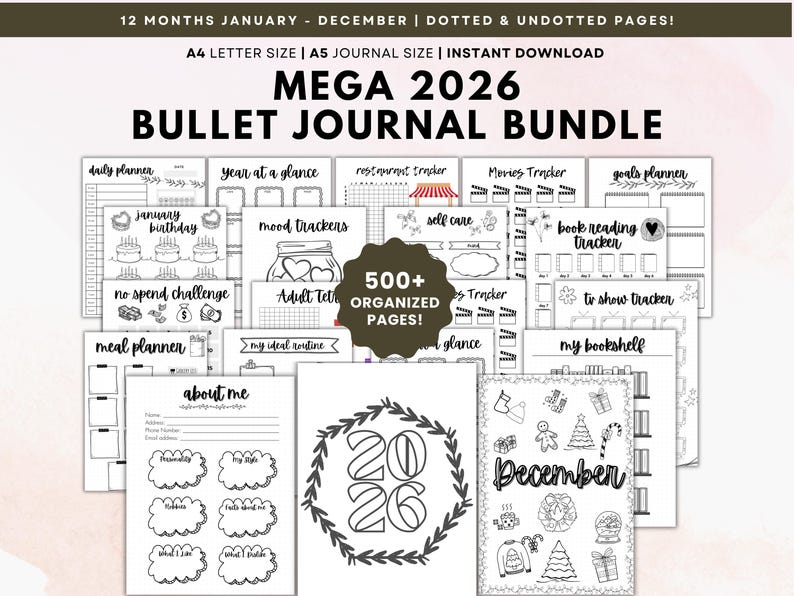 2026 Mega Premade Bullet Journal Bundle, Habit & Mood Trackers ...
